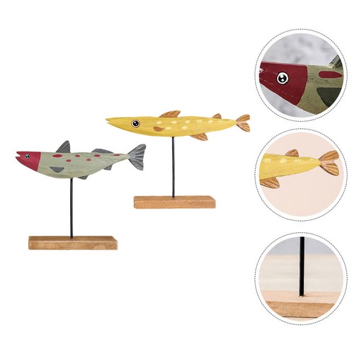 2pcs Cartoon Wooden Fish Adornment Creative Desktop Ornament Home ...