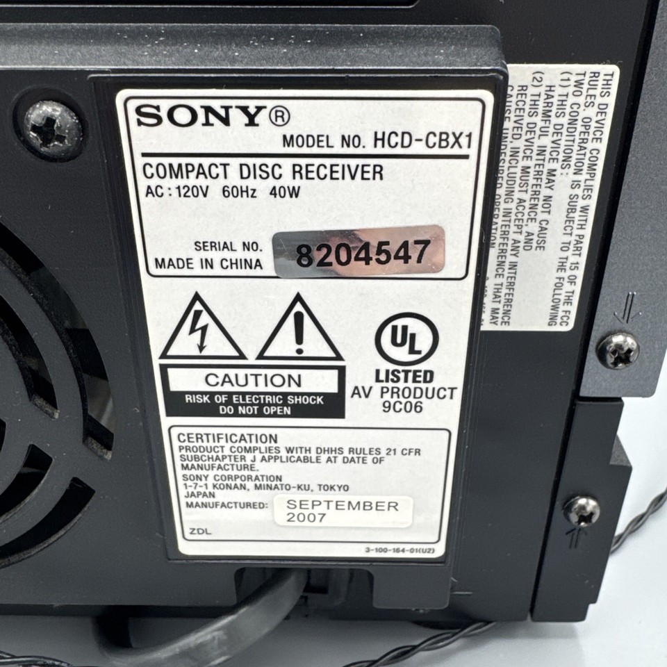 Sony CMT-BX1 Micro Hi-Fi System AM FM CD MP3 Player HCD-CBX1 Unit ...