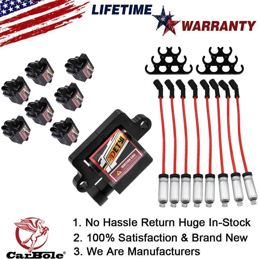 8 PCS Square Ignition Coil & Spark Plug Wire For Chevy GMC 4.8L 5.3L 6 ...