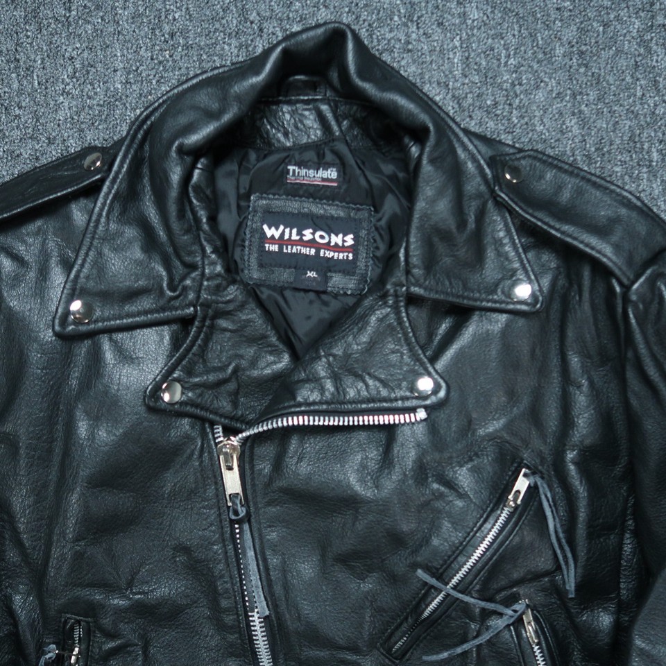 Wilsons Jacket Mens Extra Large Black Leather Moto Motorcycle ...