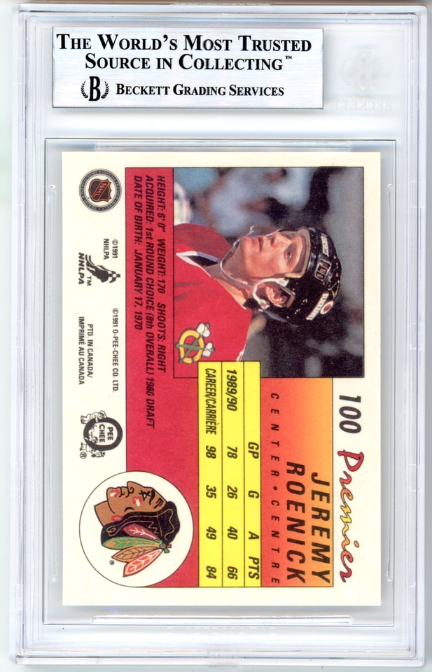 Jeremy Roenick RC BGS 9+: 1990-91 OPC Premier Rookie Card | eBay