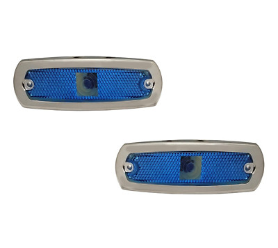 2Pcs Blue JDM Side Fender Marker Lights With Chrome Bezel Trailer RV ...