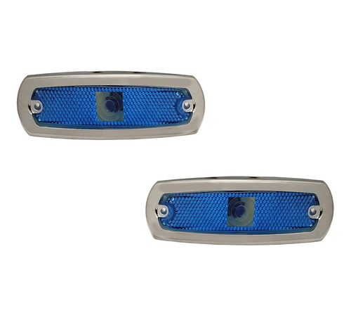 2Pcs Blue JDM Side Fender Marker Lights With Chrome Bezel Trailer RV ...