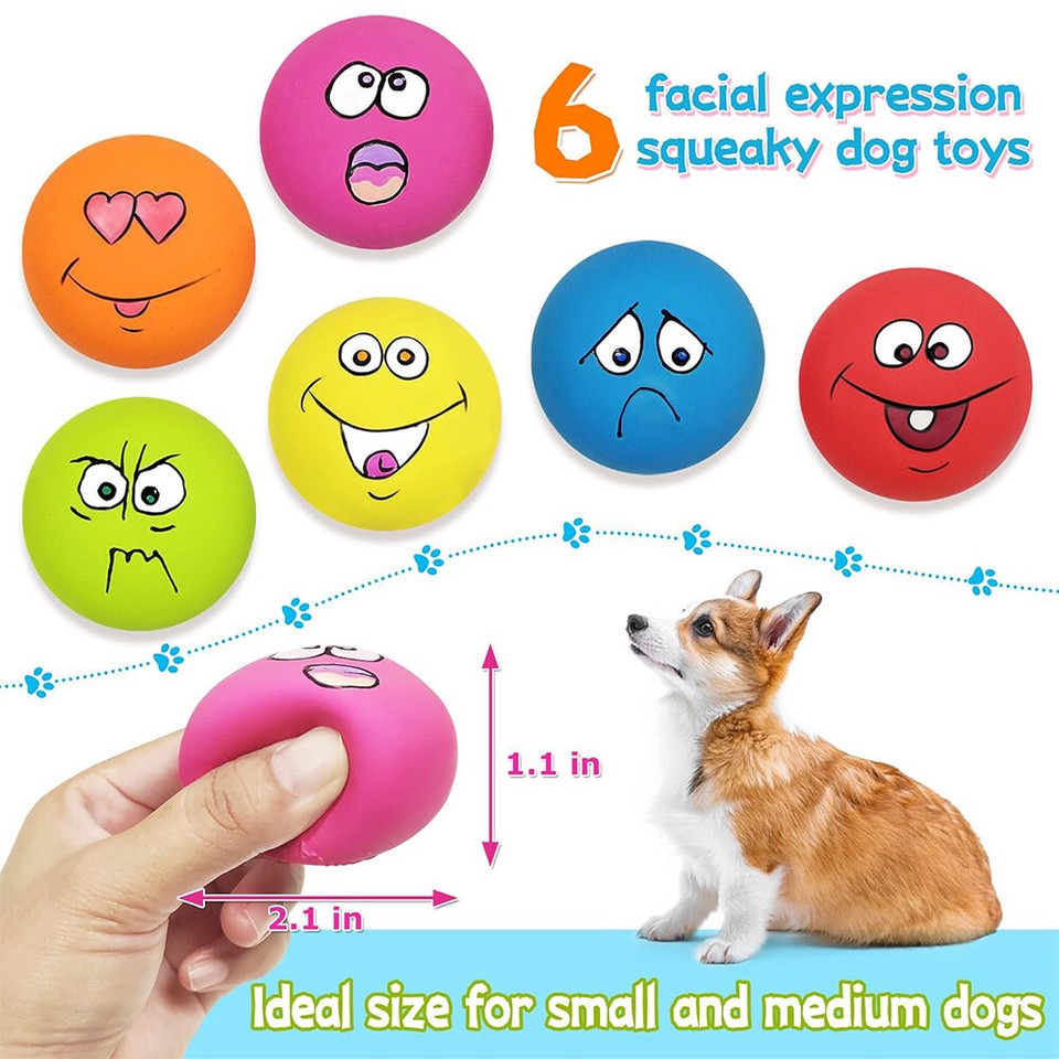 6Pcs Smile Face Dog Squeaky Toys Soft Latex Squeak Balls for Small Dogs ...