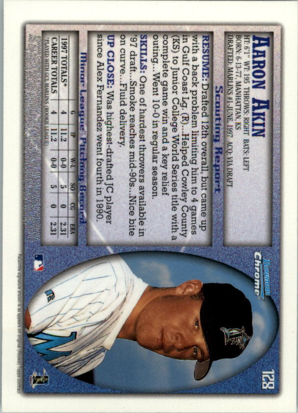 1998 Bowman Chrome Baseball Card #128 Aaron Akin | eBay
