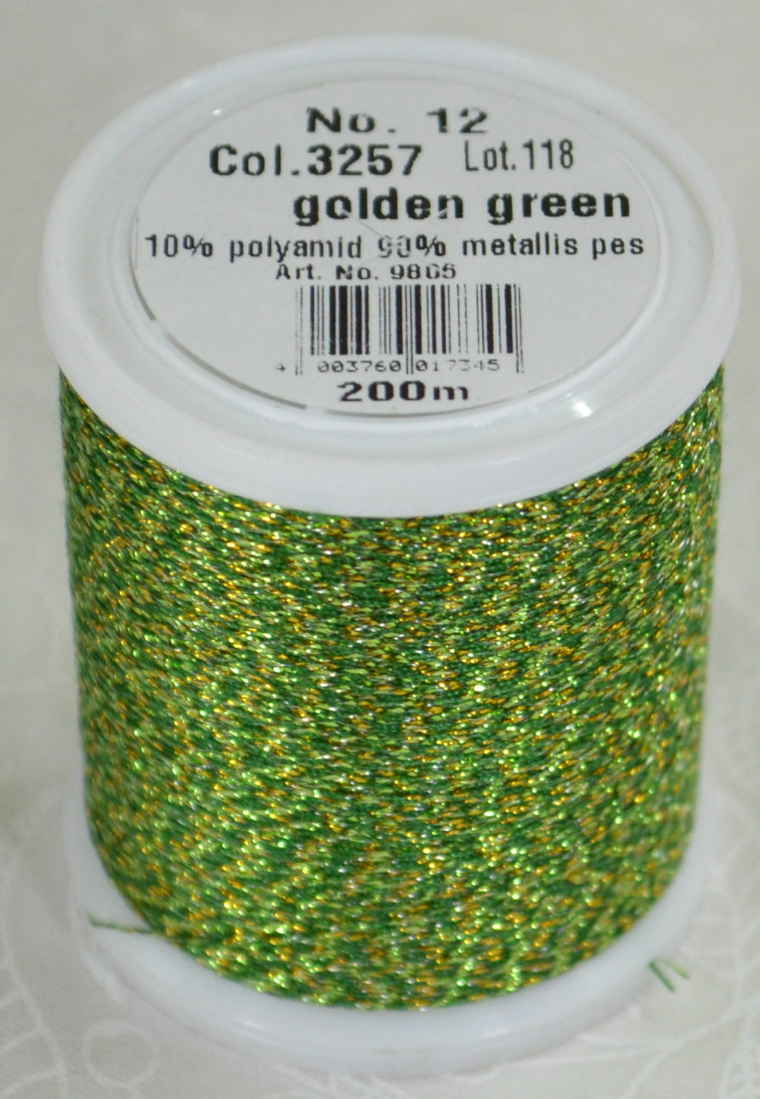 Madeira Glamour 12 Metallic Embroidery Thread, 200m GOLDEN GREEN 3257 ...