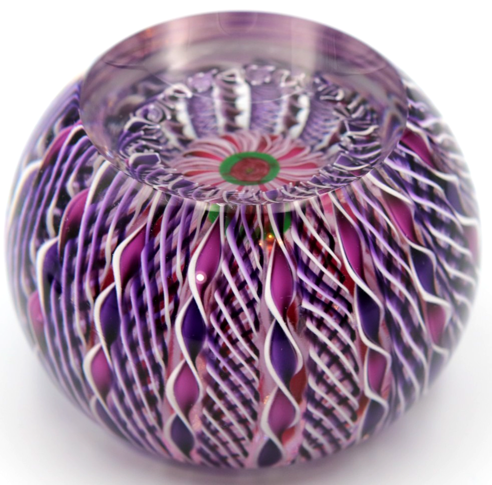 AWESOME Large CAPE COD Triple Crown ROSE CANE Art Glass PAPERWEIGHT ...