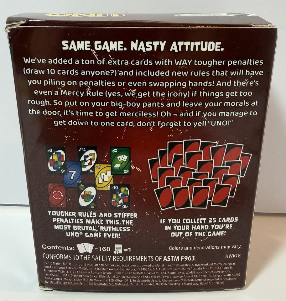 Mattel's Uno Show Em No Mercy Card Game Brutal. Ruthless. New Cards ...