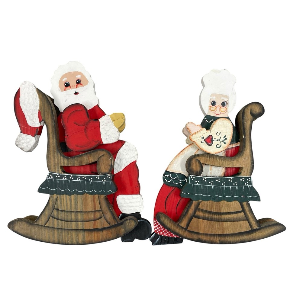 Handmade Wooden Santa & Mrs Claus in Rocking Chair Christmas Decor ...