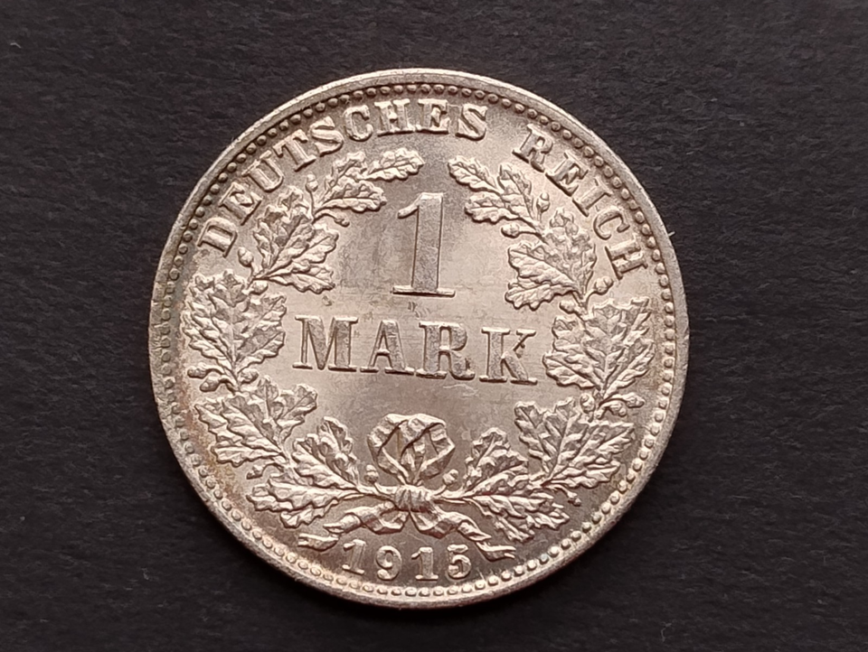 RARE GERMANY EMPIRE 1 MARK SILVER COIN 1915 D - 0.900 SILVER UNC ...