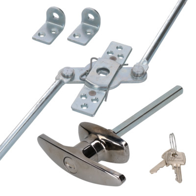 Chrome T-Handle & Two Point Top Bottom Rod Lock Door Trailer Horsebox ...