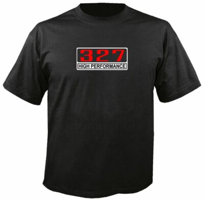 327 HIGH PERFORMANCE BLACK T SHIRT engine v8 crate motor emblem small ...