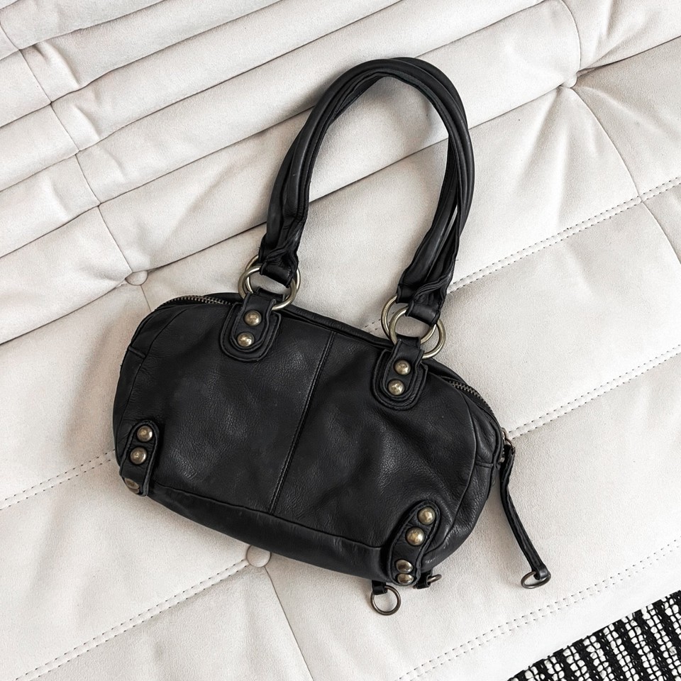 Rare Vintage Linea Pelle Collection Black Leather Biker Studded handbag ...