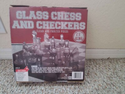 Classic CHESS & Checkers With GLASS Board Clear And Frosted Pieces NEW ...
