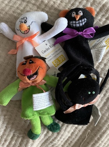 Vtg Halloween Finger Puppets Set Plush Toy Black Cat Spider Pumpkin ...