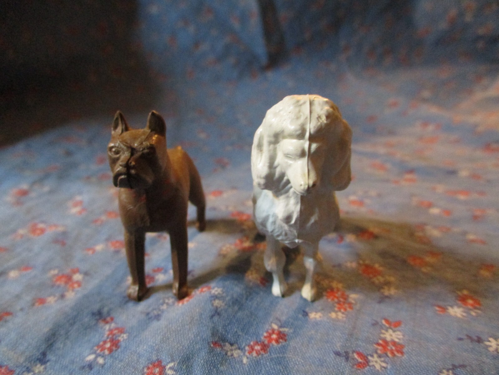 Two Vintage Rubber Dogs Boxer Brown Poodle White Poodle is 2 Inch High ...