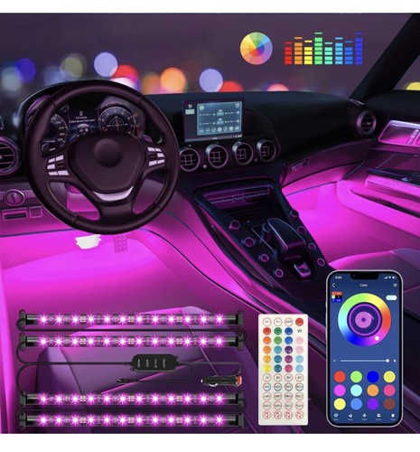 RGB LED Lights Wireless Under Dash Car Interior Atmosphere Strip Neon ...