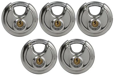 NEW 5-PACK PACLOCK 70mm Stainless Steel Disc Padlock 6-Pin Cylinder ...