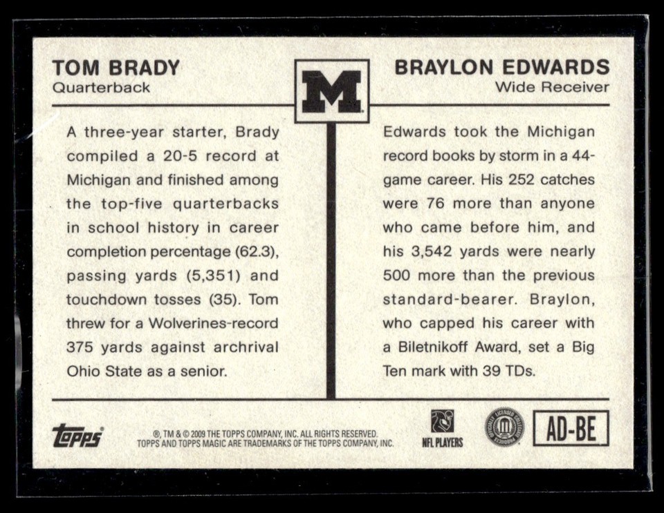 2009 Topps Magic Tom Brady /Braylon Edwards Michigan Wolverines #AD-BE ...