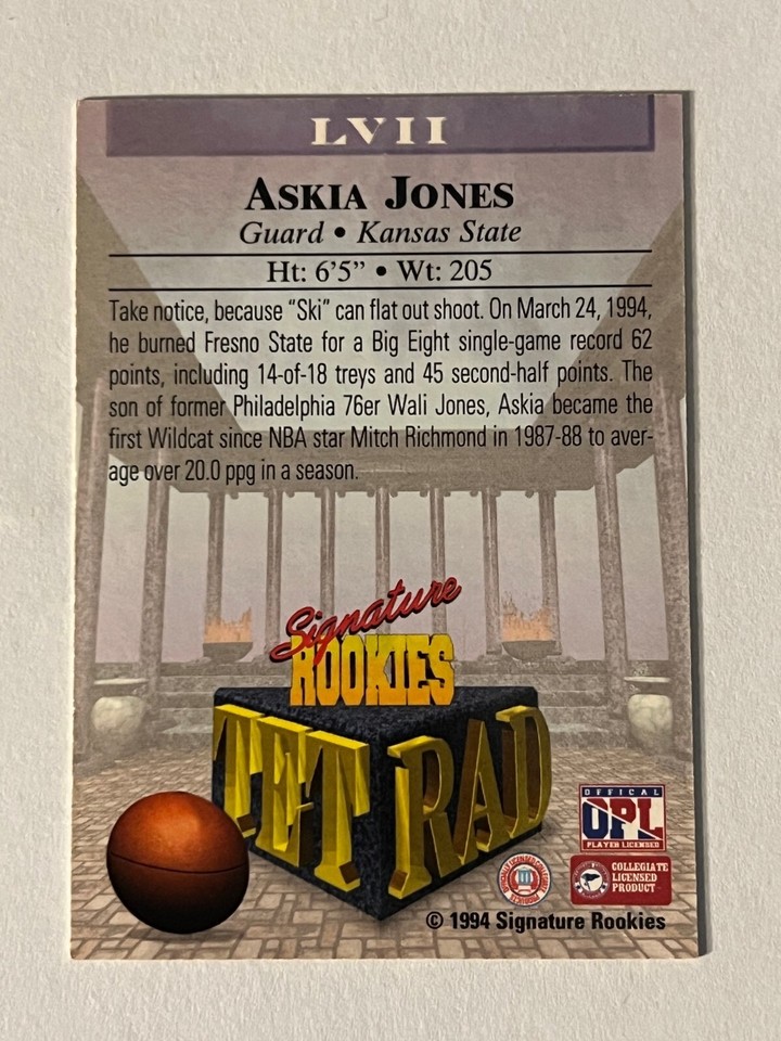1994 Signature Rookies Tetrad /7750 Askia Jones #57 Rookie Auto RC ...