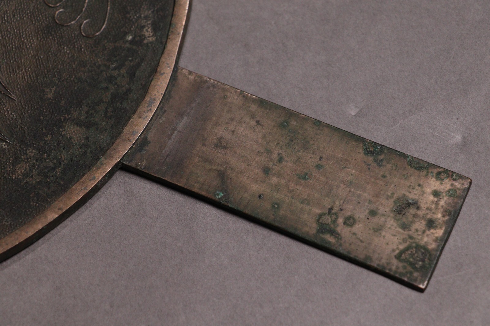 Old Japanese Copper Hand Mirror Flowers Pattern Lacquer Case Samurai ...