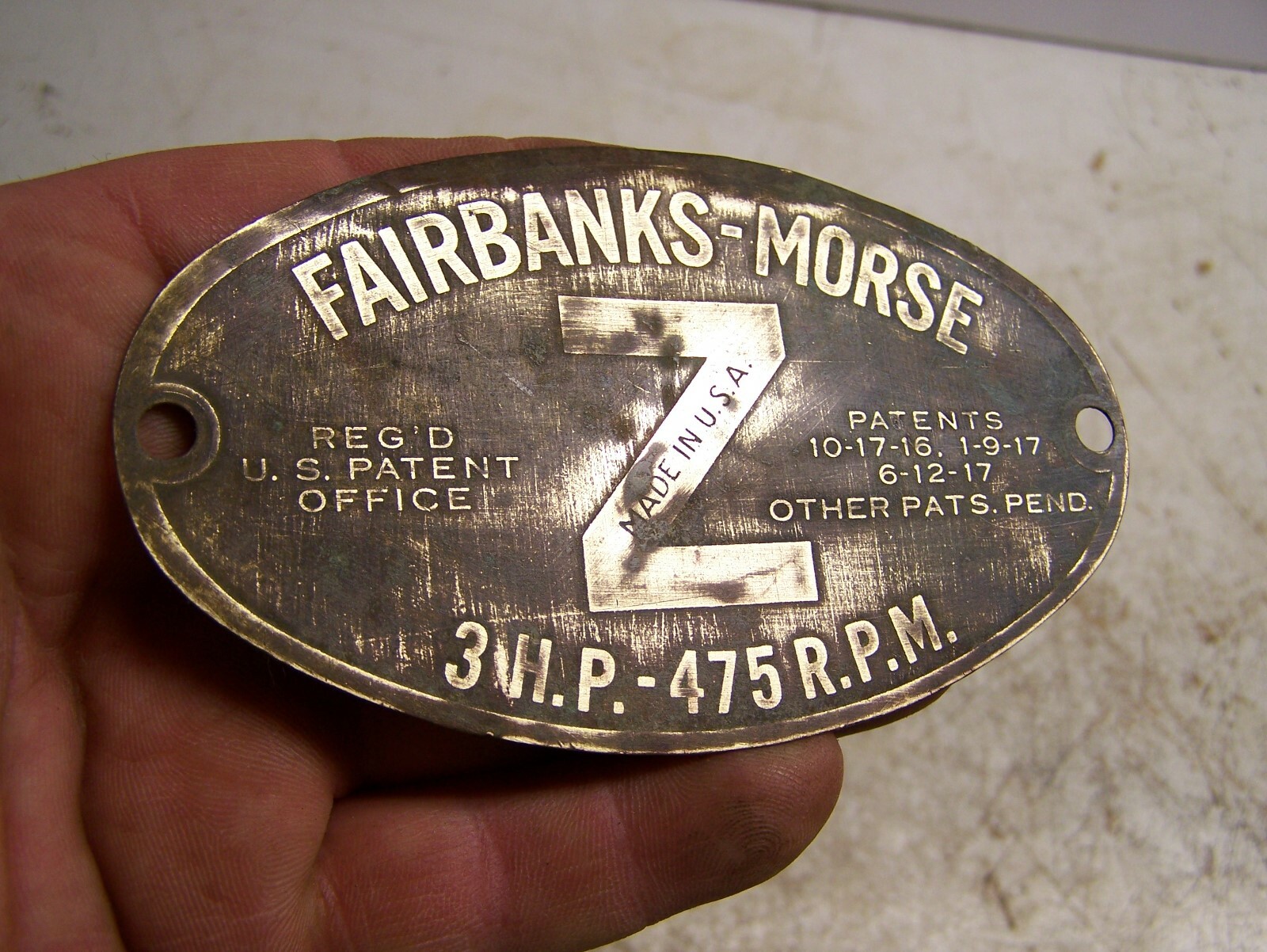 FAIRBANKS MORSE 3hp Z Brass Name Serial Tag Hit Miss Gas Engine Steam ...