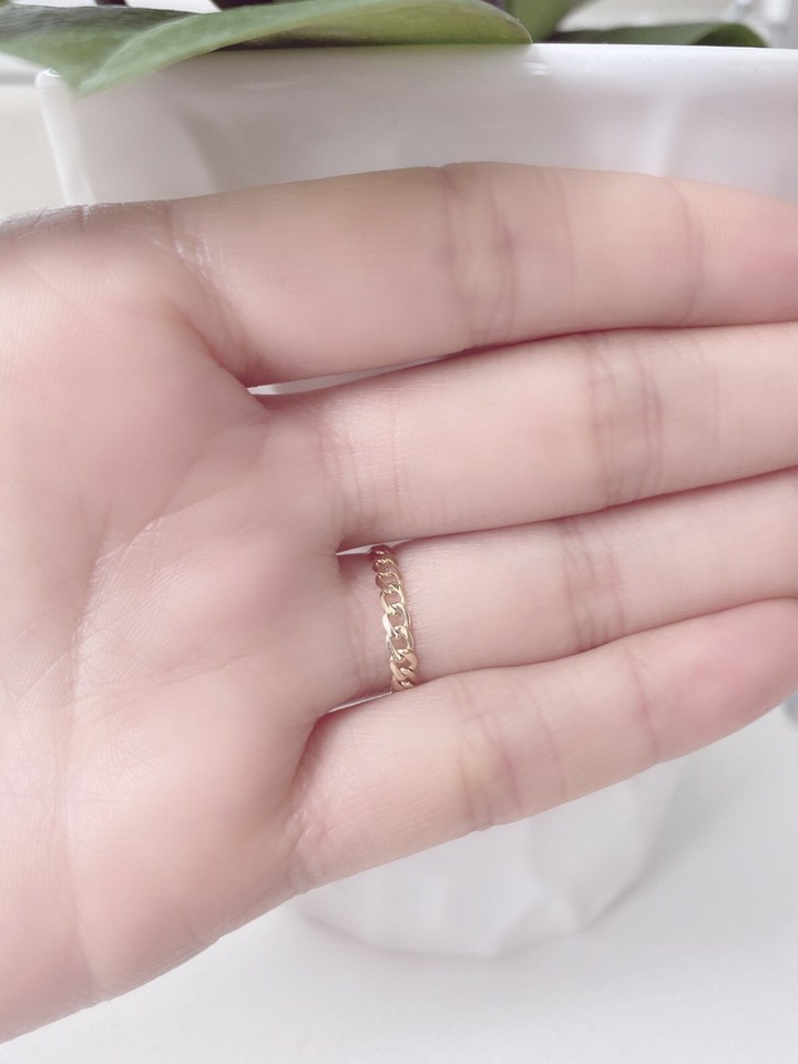 ID Bar Cuban Curb Link Chain Ring 14K Solid Gold Women Minimalist ...
