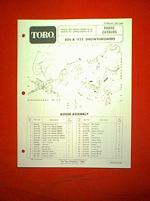 TORO TWO STAGE SNOWBLOWER SNOWTHROWER MODELS 826 & 1132 PARTS MANUAL ...