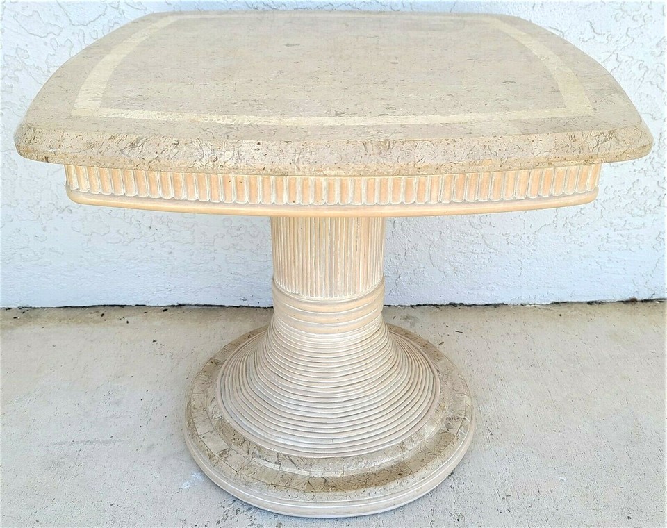 1980's Tessellated Stone and Split Bamboo Side End Table | eBay