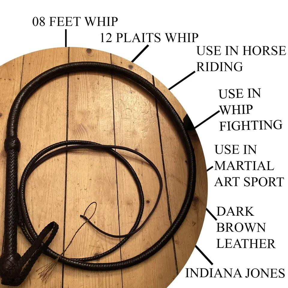 Leather BULL WHIP Cowhide 04 to 08 Feet Leather Bullwhip Black Rope ...