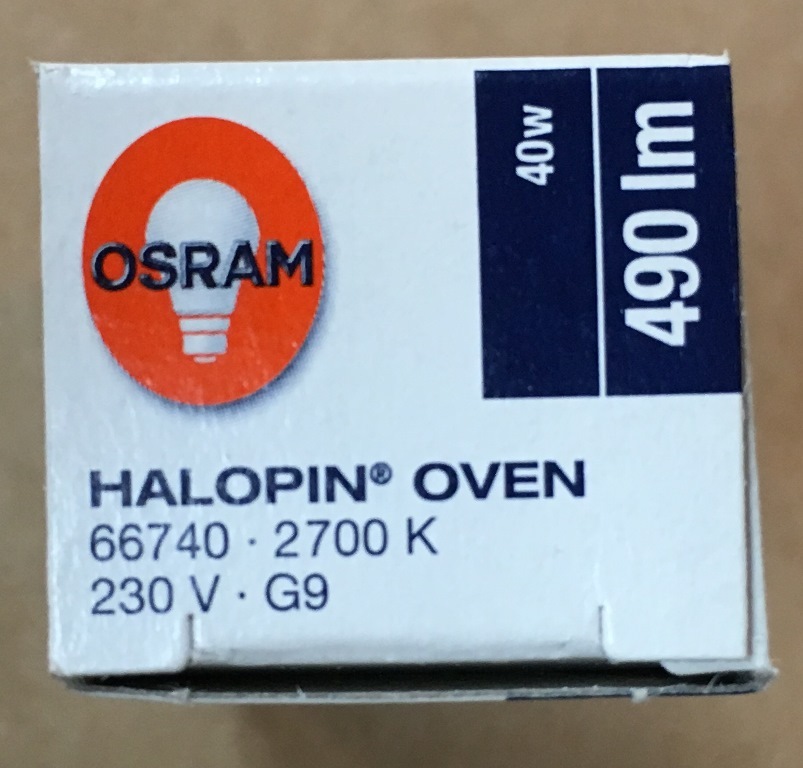 Pack of 2 OSRAM 66740 230V 40W OVEN Halopin G9 high temp bulb ...