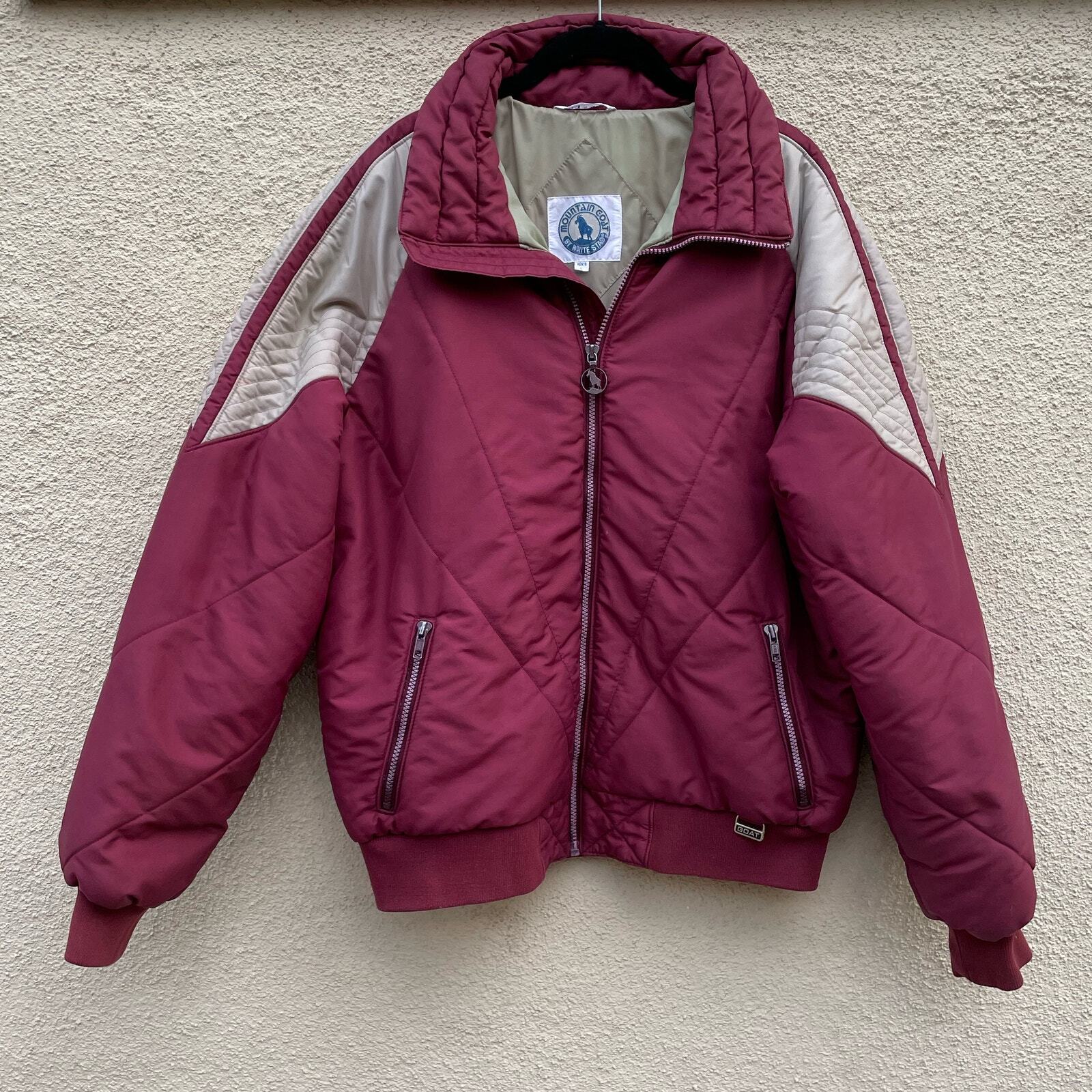 Vintage Mountain Goat Puffer Ski Jacket L Maroon Tan - Gem