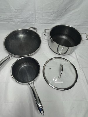 HexClad Hybrid Nonstick 4 Piece Set, 12” Wok, 10” Deep Pot With Lid, 8 ...