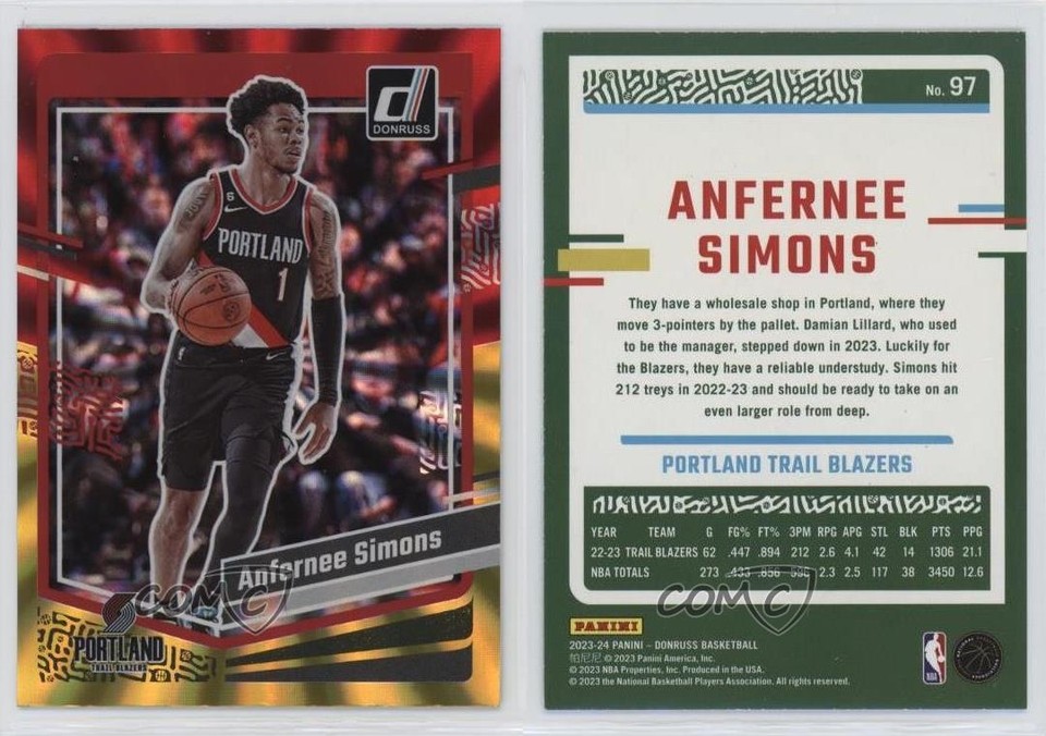 2023-24 Panini Donruss Holo Red & Gold Laser Anfernee Simons #97 fm0 | eBay