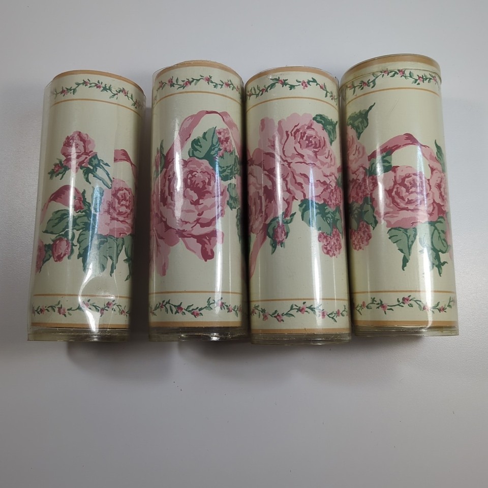 New Lot of 4 Vintage Wallpaper Border Floral Monica's Roses Pink Ribbon ...