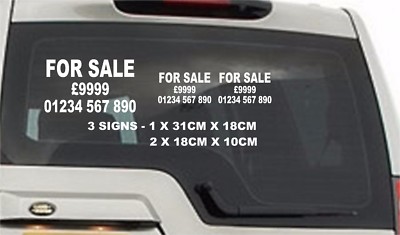 3x FOR SALE NUMBER PRICE Large Car/Van/Rear Window Vinyl Sign Decal ...