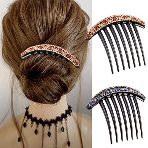 2 Pcs Small Rhinestone Moon Side Comb For Women Double Row Diamond ...