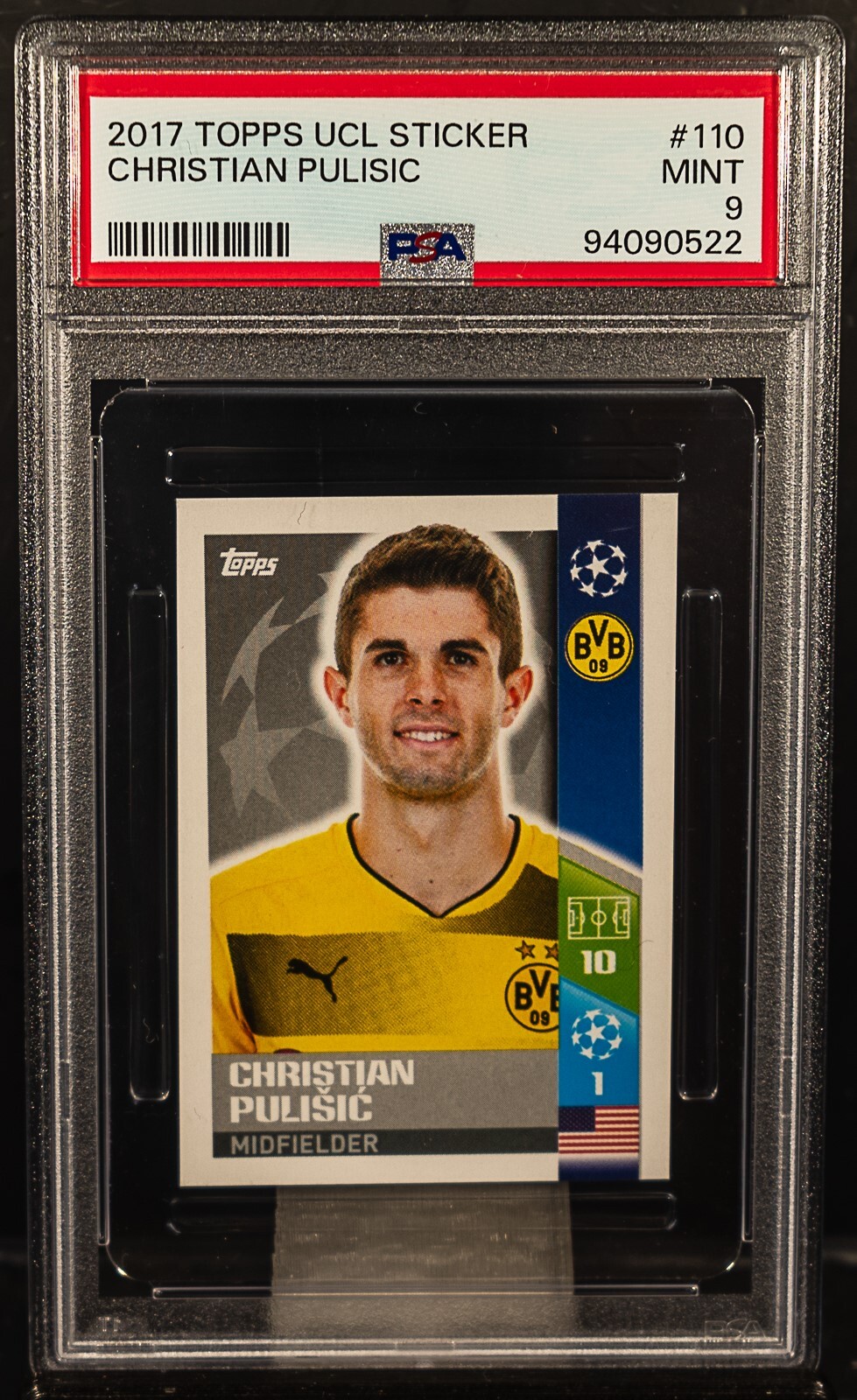 94090522 CHRISTIAN PULISIC 2017 Topps UEFA UCL Sticker 110 PSA 9 | eBay
