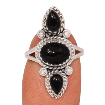 Southwest - Black Onyx 925 Sterling Silver Ring Jewelry s.5.5 CR72353 ...