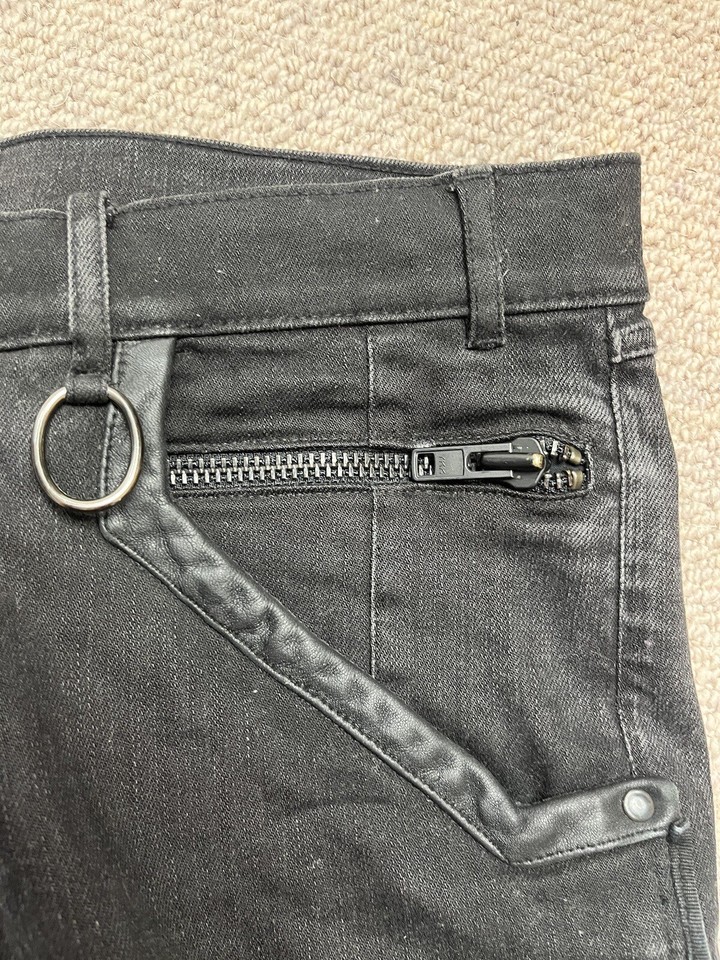 Men's Delusion Black Jeans Leather Trim Small S Designer Approx 33 x 30 ...