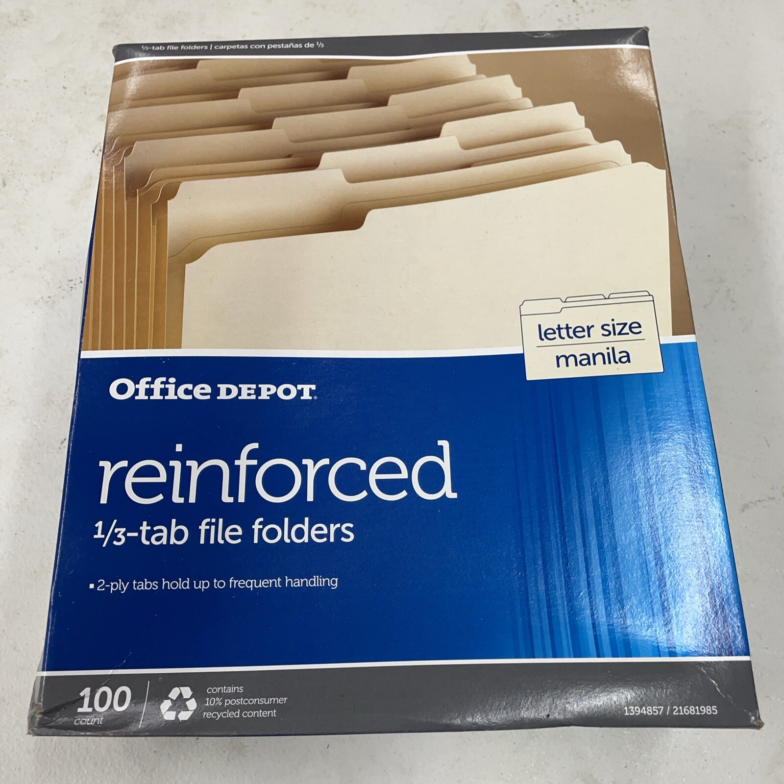 Office Depot 810838 1/3 Cut Brand File Folders - Manila, Pack of 100 ...