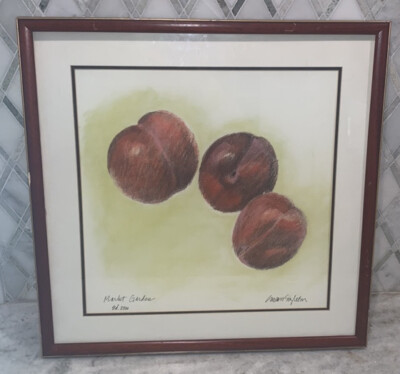 Vintage 1987 Susan Singleton Trio Apple Peaches Pastel Framed 21 1/8”sq ...