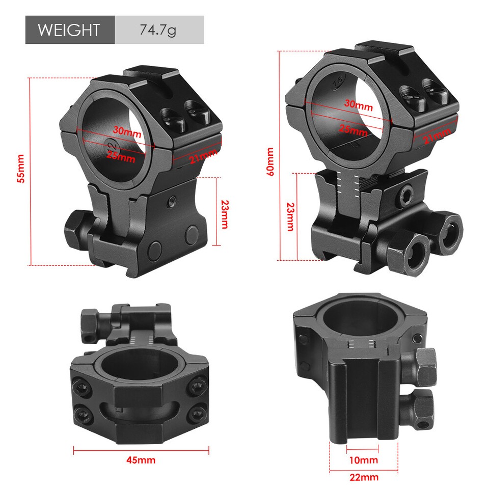 2 Pieces 1"/30mm Adjustable Height Scope Rings Mount f 11mm Dovetail ...