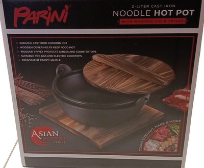 Parini 2 Liter Cast Iron Noodle Hot Pot with Wooden Lid and Trivet | eBay