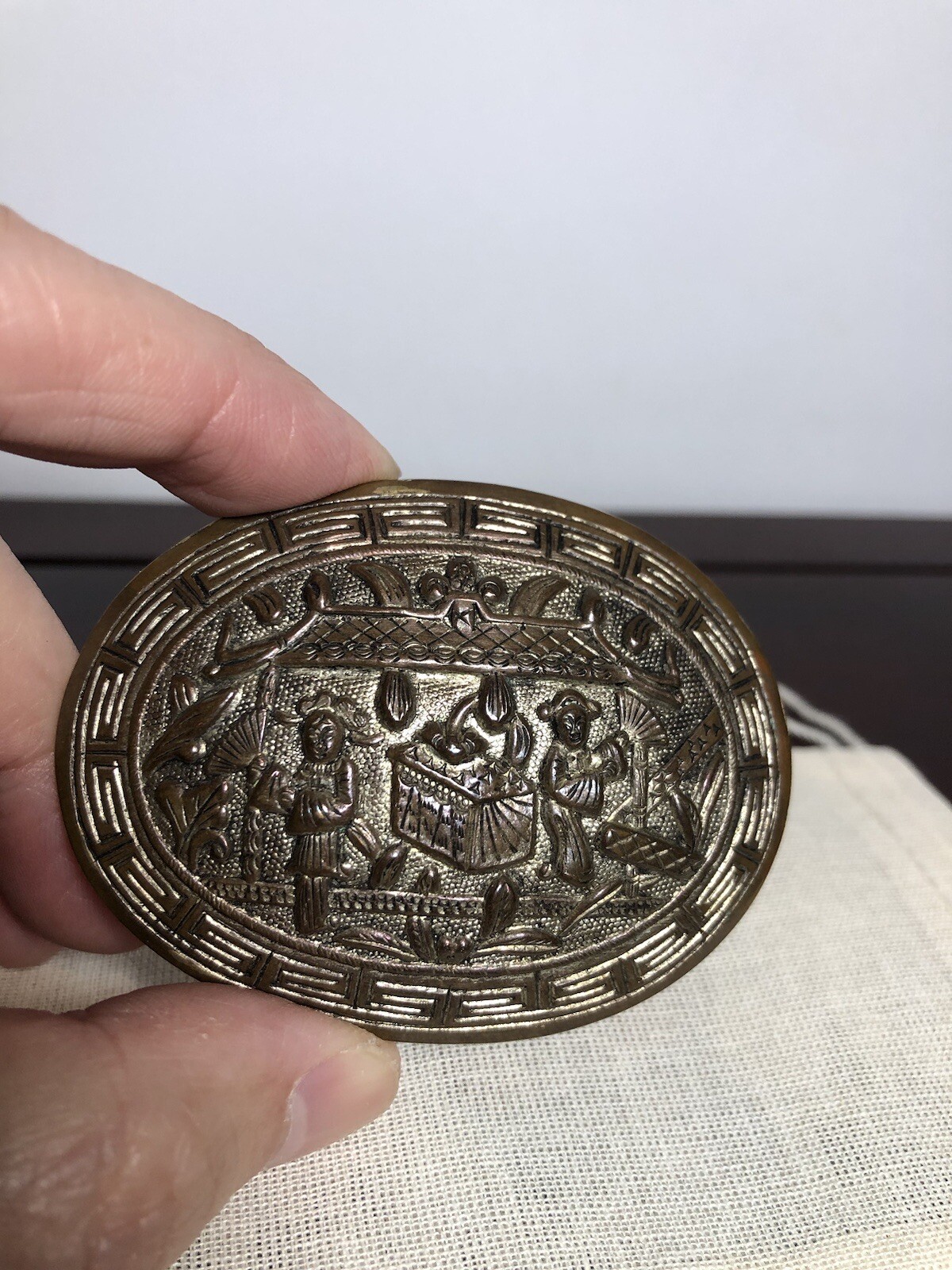 Antique Chinese Export Large Copper Brooch 3” Old - Gem Antique Chinese Export Large Copper Brooch 3” Old - Gem