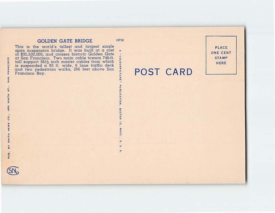 Postcard Golden Gate Bridge San Francisco California USA | eBay