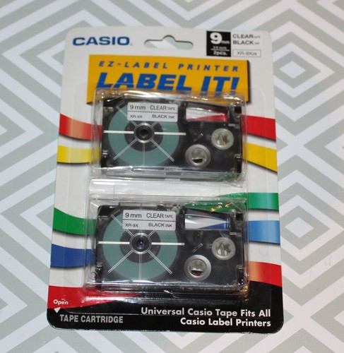 Casio EZ-Label Printer Label It! Cartridge XR-9X2S 9mm Clear Tape Black ...