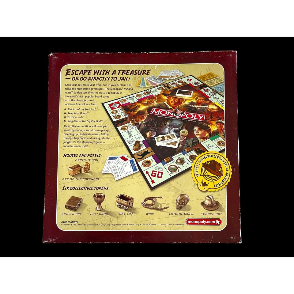 Indiana Jones Monopoly Board Game Wood Box Crate Rare Misprint Property ...