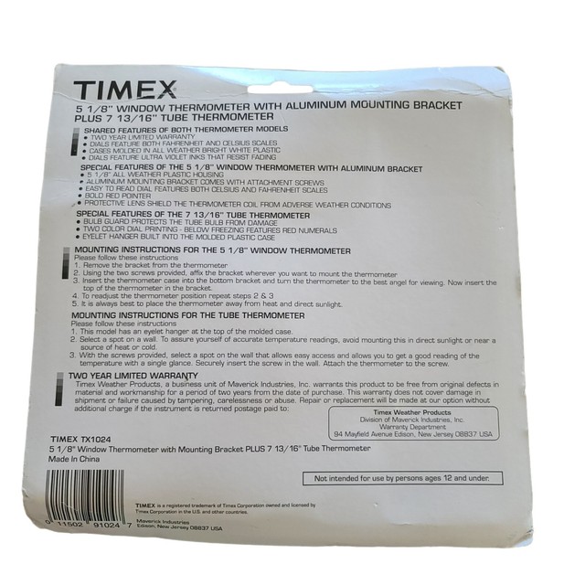 Timex 2pack Thermometer for Window or Wall Set Model TX1024 for sale ...