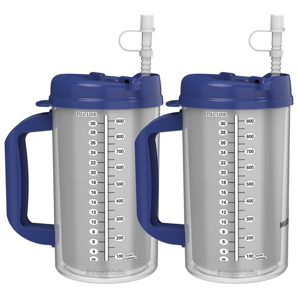 32 oz Double Wall Insulated Hospital Mugs - Cold Drink Mug with Straw ...